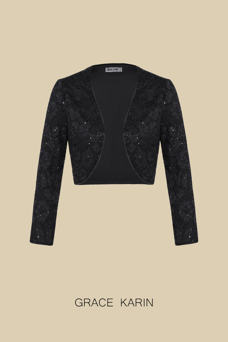GK Sequined Bolero 3/4 Sleeve Open Front Cropped Shrug